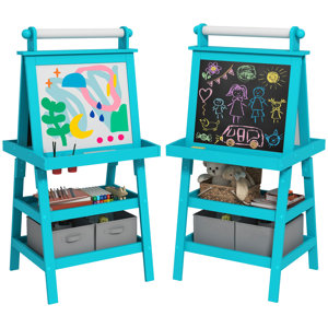 Qaba Easel for Kids w/ Paper Roll, Whiteboard Chalkboard & Reviews | Wayfair
